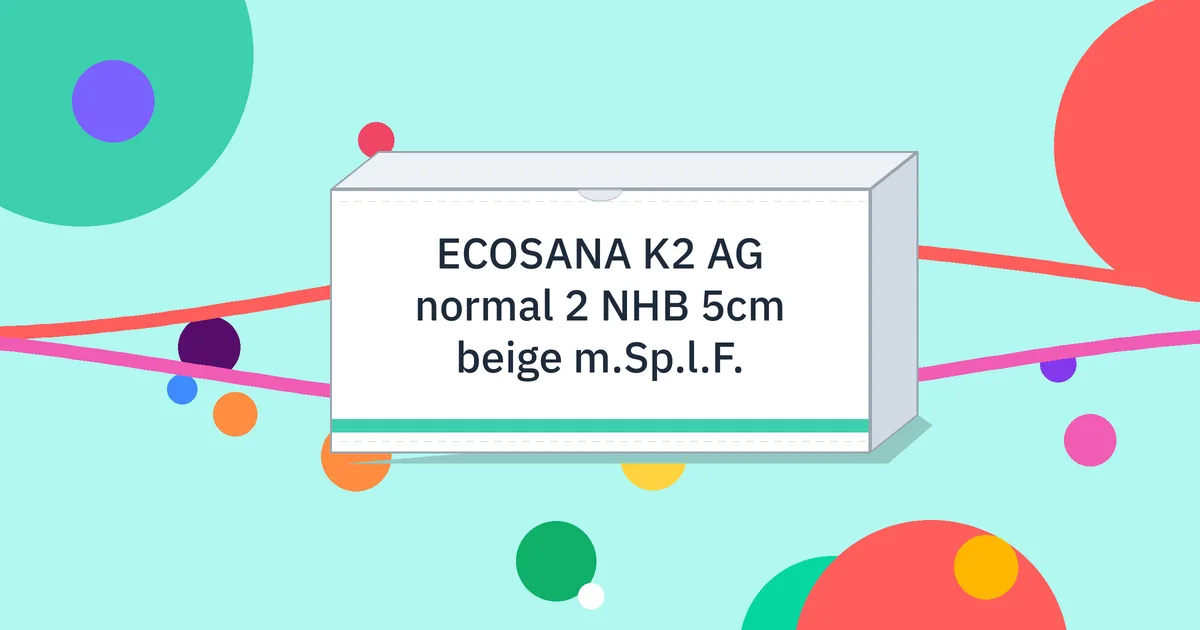 Symbolbild: Packung mit der Aufschrift ECOSANA K2 AG normal 2 NHB 5cm beige m.Sp.l.F. (PZN 10956662) – Verfügbarkeit und Bezug in Apotheken in Frankfurt am Main