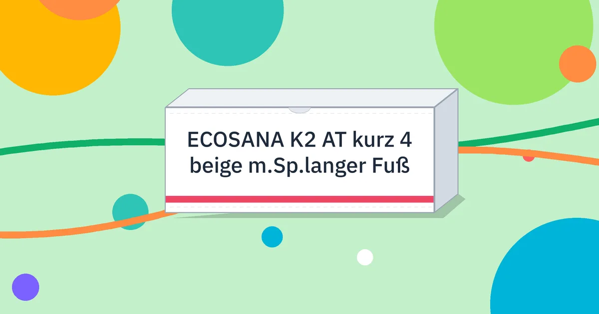 Symbolbild: Packung mit der Aufschrift ECOSANA K2 AT kurz 4 beige m.Sp.langer Fuß (PZN 10954404) – Verfügbarkeit und Bezug in Apotheken in Frankfurt am Main