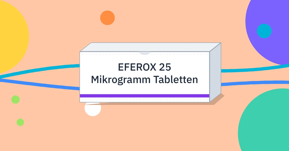 Symbolbild: Packung mit der Aufschrift EFEROX 25 Mikrogramm Tabletten (PZN 04315025) – Verfügbarkeit und Bezug in Apotheken in Frankfurt am Main