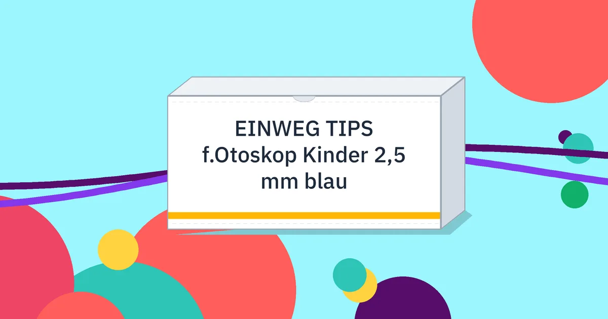 Symbolbild: Packung mit der Aufschrift EINWEG TIPS f.Otoskop Kinder 2,5 mm blau (PZN 16033958) – Verfügbarkeit und Bezug in Apotheken in Frankfurt am Main
