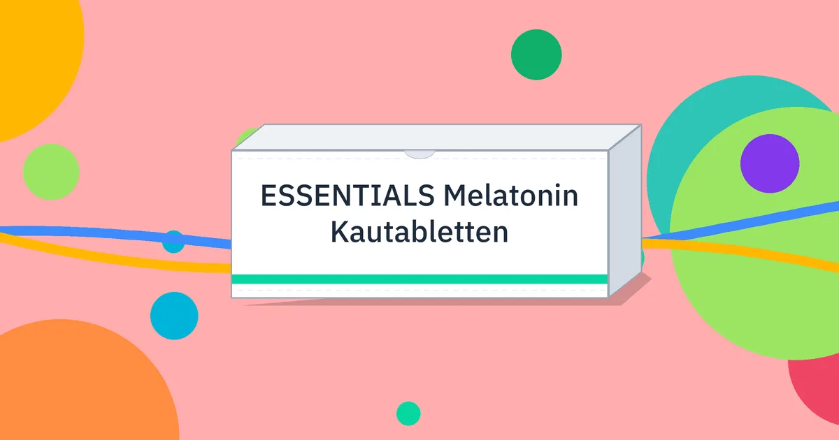 Symbolbild: Packung mit der Aufschrift ESSENTIALS Melatonin Kautabletten (PZN 18409511) – Verfügbarkeit und Bezug in Apotheken in Frankfurt am Main