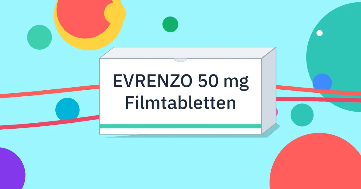 Symbolbild: Packung mit der Aufschrift EVRENZO 50 mg Filmtabletten (PZN 19118589) – Verfügbarkeit und Bezug in Apotheken in Frankfurt am Main