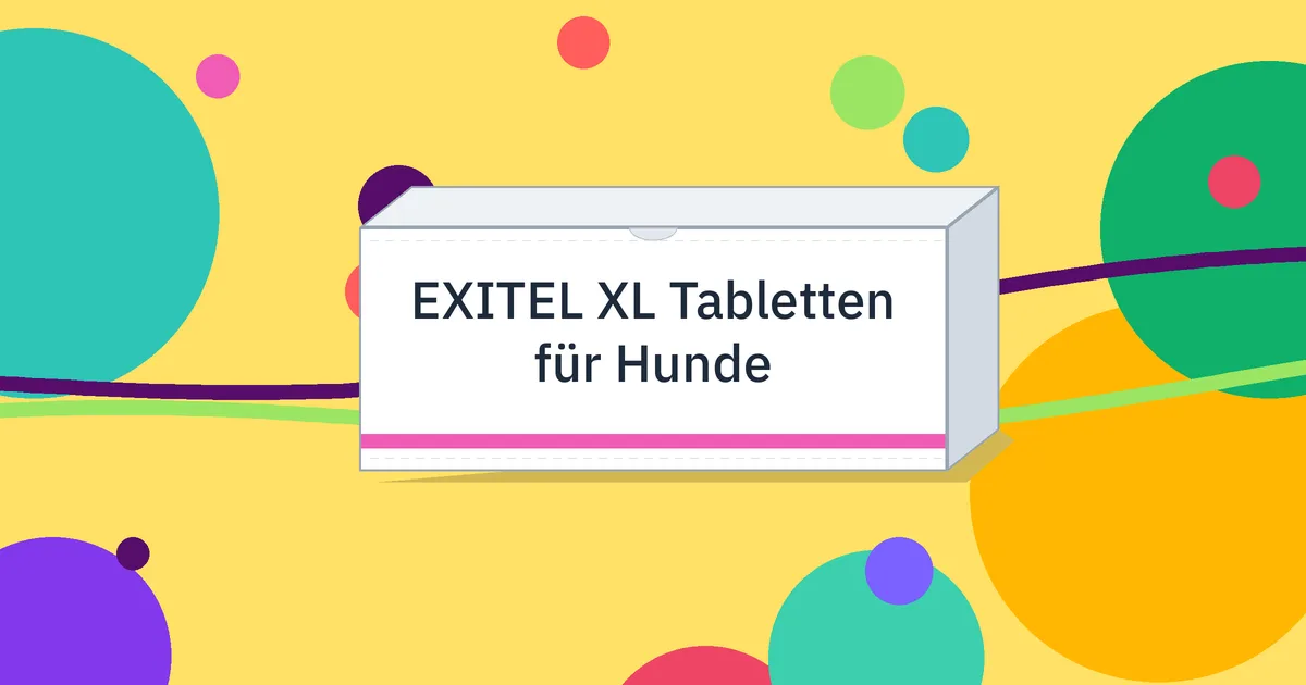Symbolbild: Packung mit der Aufschrift EXITEL XL Tabletten für Hunde (PZN 13881953) – Verfügbarkeit und Bezug in Apotheken in Frankfurt am Main