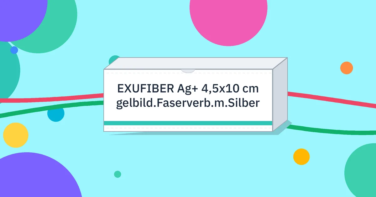 Symbolbild: Packung mit der Aufschrift EXUFIBER Ag+ 4,5x10 cm gelbild.Faserverb.m.Silber (PZN 14039359) – Verfügbarkeit und Bezug in Apotheken in Frankfurt am Main