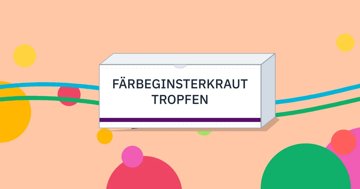 Symbolbild: Packung mit der Aufschrift FÄRBEGINSTERKRAUT TROPFEN (PZN 14284053) – Verfügbarkeit und Bezug in Apotheken in Frankfurt am Main