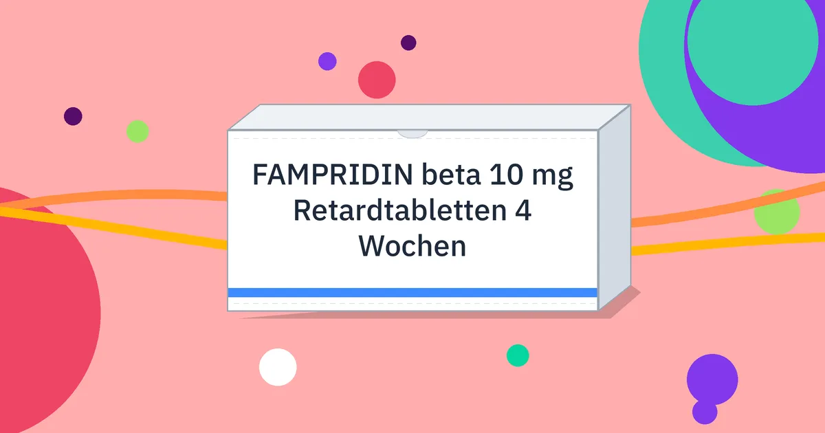 Symbolbild: Packung mit der Aufschrift FAMPRIDIN beta 10 mg Retardtabletten 4 Wochen (PZN 12397681) – Verfügbarkeit und Bezug in Apotheken in Frankfurt am Main