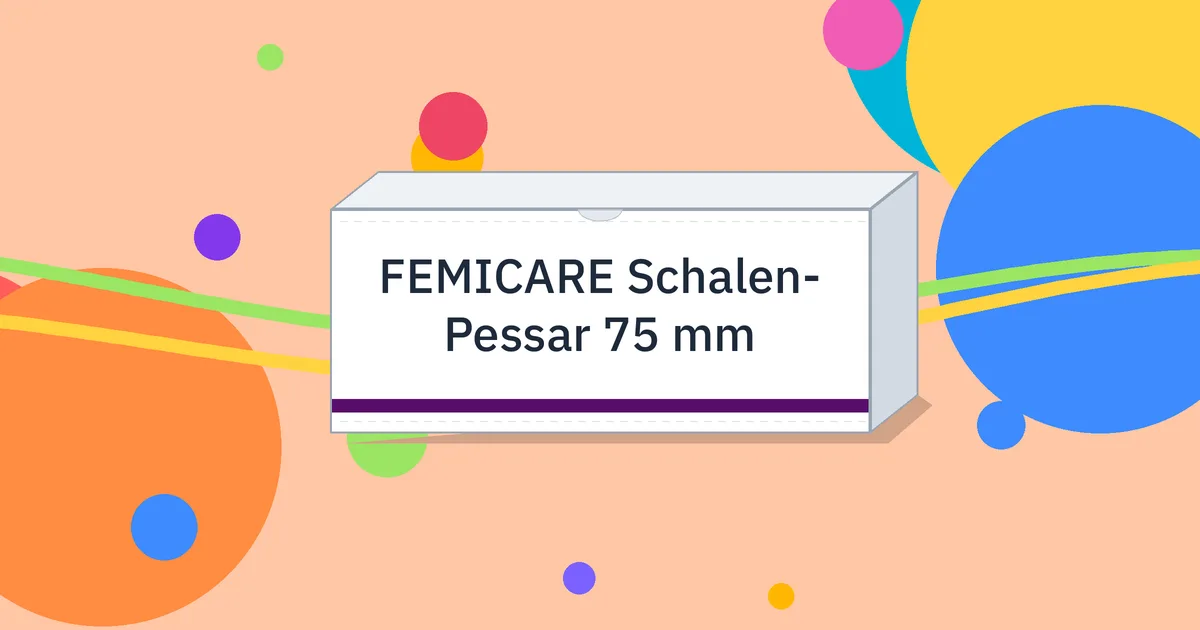 Symbolbild: Packung mit der Aufschrift FEMICARE Schalen-Pessar 75 mm (PZN 19336317) – Verfügbarkeit und Bezug in Apotheken in Frankfurt am Main