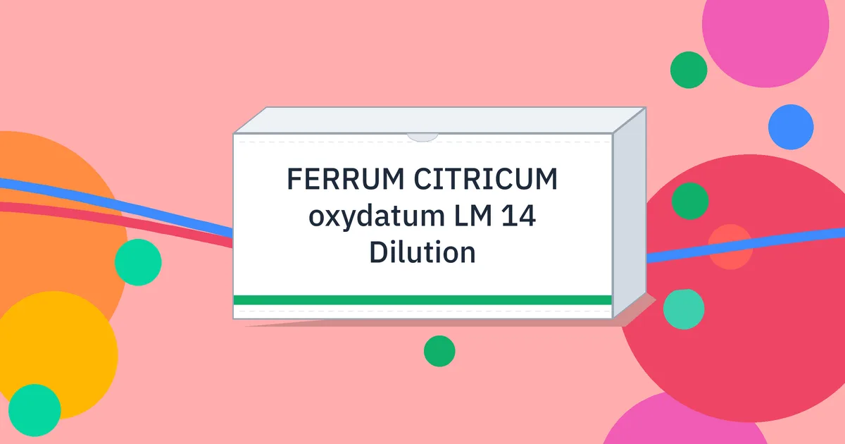 Symbolbild: Packung mit der Aufschrift FERRUM CITRICUM oxydatum LM 14 Dilution (PZN 12848474) – Verfügbarkeit und Bezug in Apotheken in Frankfurt am Main