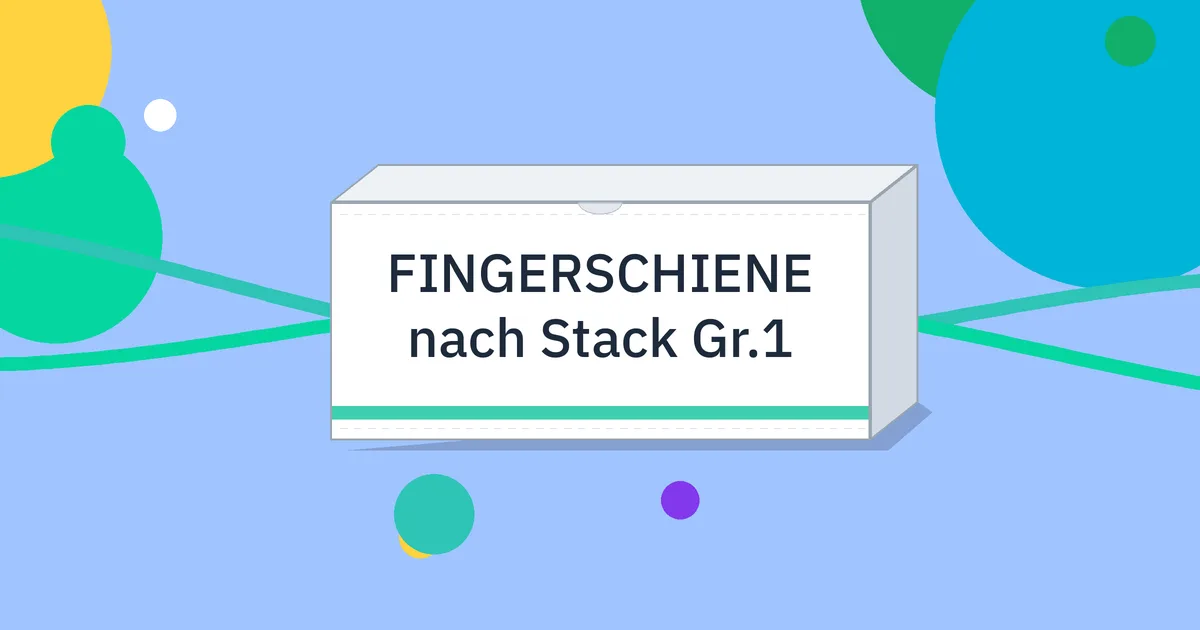 Symbolbild: Packung mit der Aufschrift FINGERSCHIENE nach Stack Gr.1 (PZN 04756367) – Verfügbarkeit und Bezug in Apotheken in Frankfurt am Main