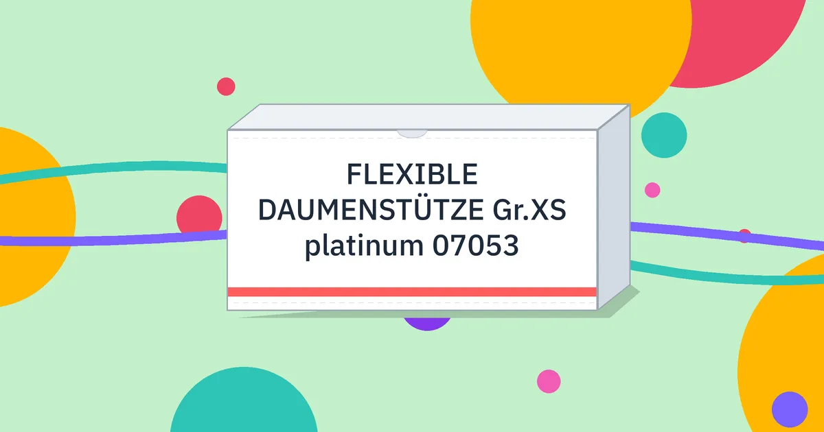 Symbolbild: Packung mit der Aufschrift FLEXIBLE DAUMENSTÜTZE Gr.XS platinum 07053 (PZN 01651188) – Verfügbarkeit und Bezug in Apotheken in Frankfurt am Main
