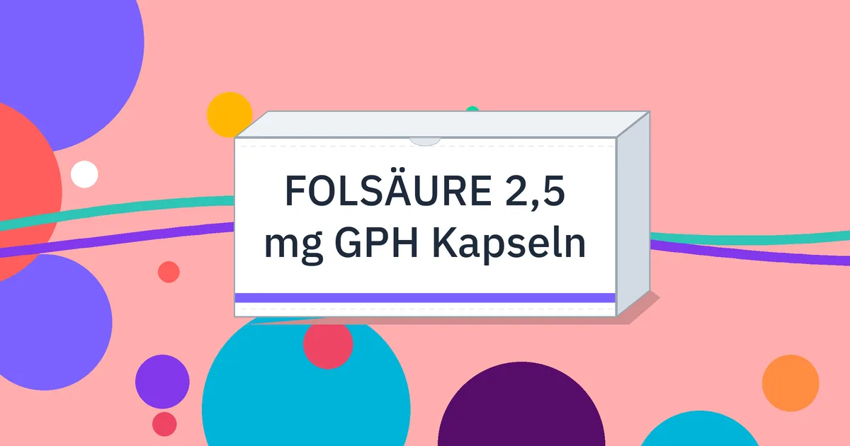 Symbolbild: Packung mit der Aufschrift FOLSÄURE 2,5 mg GPH Kapseln (PZN 15409404) – Verfügbarkeit und Bezug in Apotheken in Frankfurt am Main