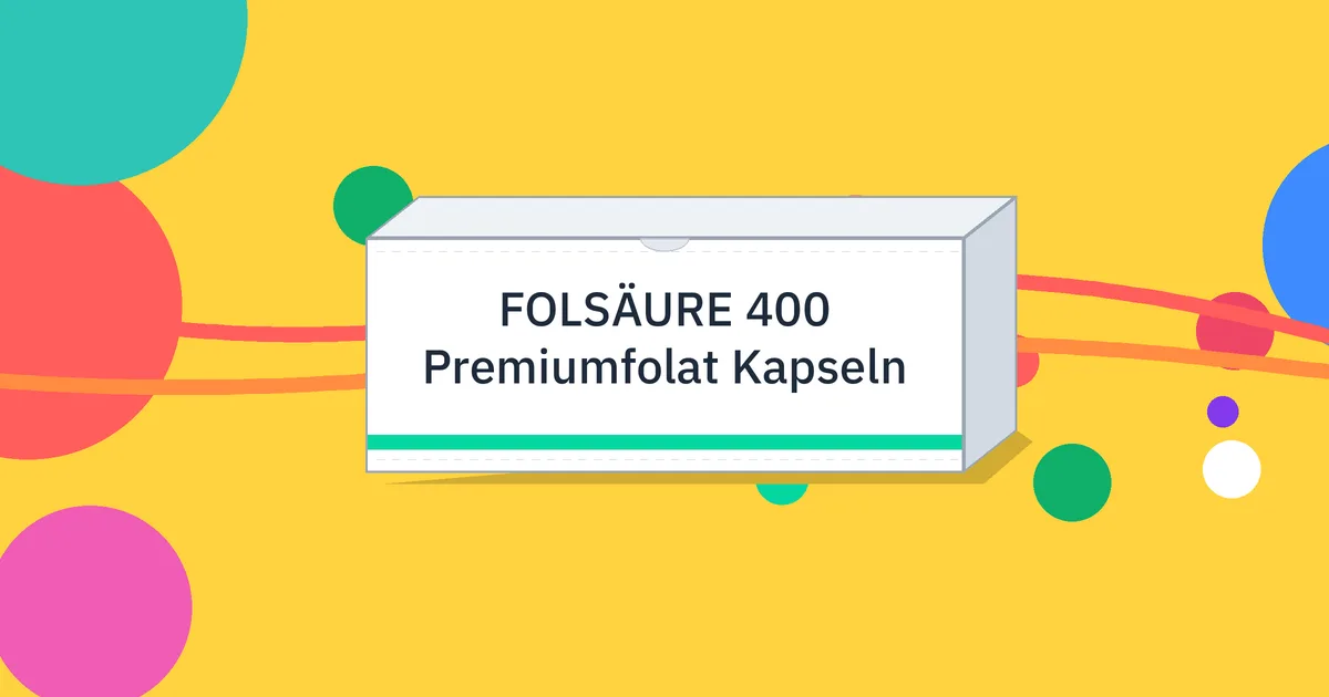 Symbolbild: Packung mit der Aufschrift FOLSÄURE 400 Premiumfolat Kapseln (PZN 14252231) – Verfügbarkeit und Bezug in Apotheken in Frankfurt am Main