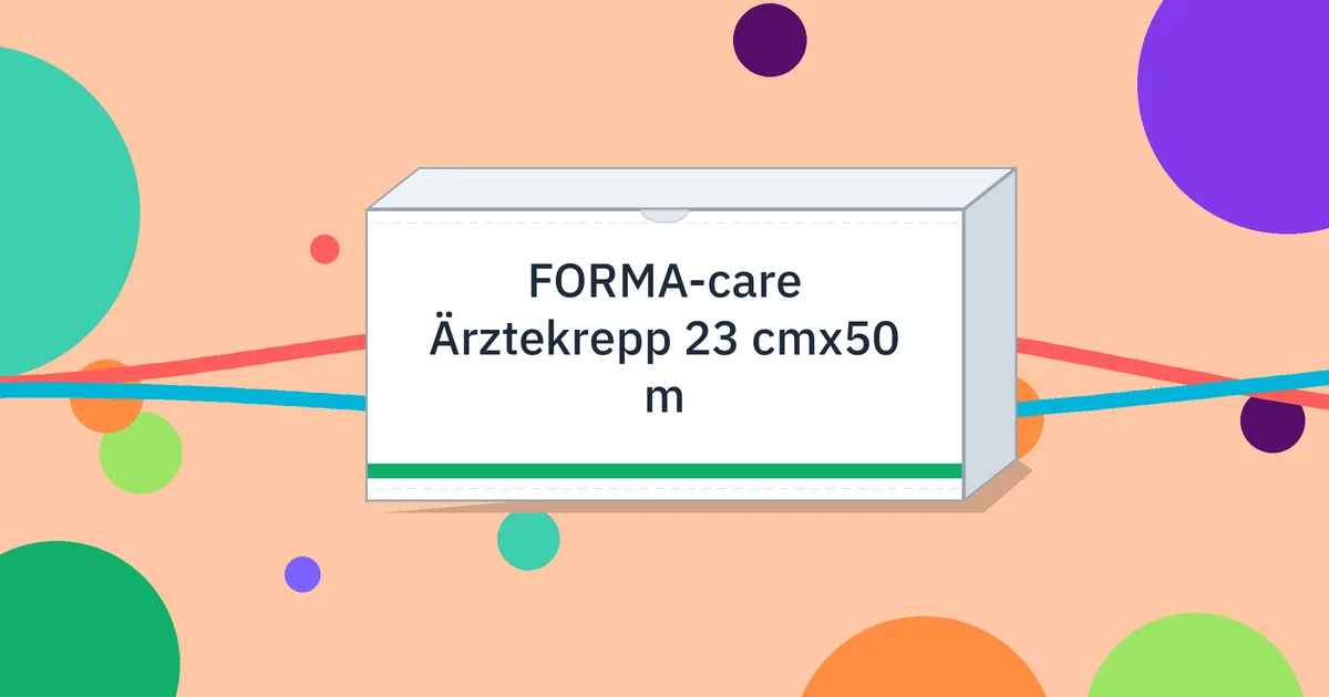 Symbolbild: Packung mit der Aufschrift FORMA-care Ärztekrepp 23 cmx50 m (PZN 10344634) – Verfügbarkeit und Bezug in Apotheken in Frankfurt am Main