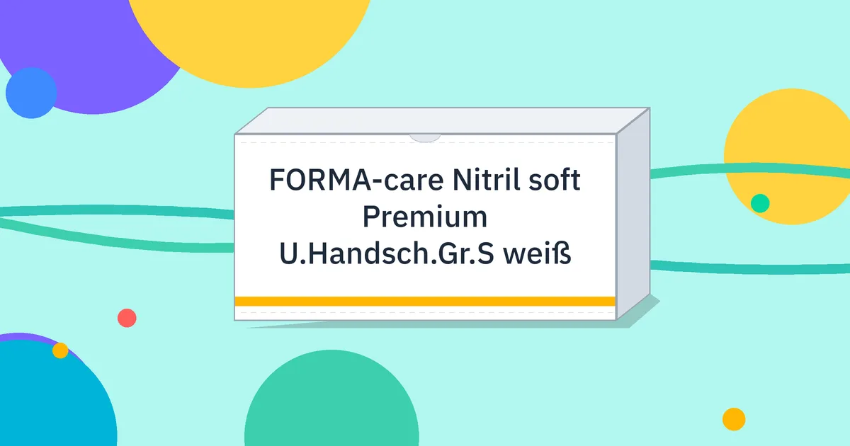 Symbolbild: Packung mit der Aufschrift FORMA-care Nitril soft Premium U.Handsch.Gr.S weiß (PZN 11000523) – Verfügbarkeit und Bezug in Apotheken in Frankfurt am Main