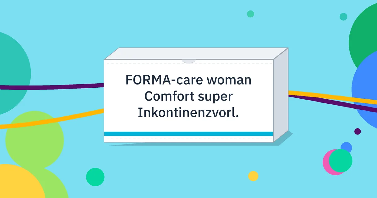 Symbolbild: Packung mit der Aufschrift FORMA-care woman Comfort super Inkontinenzvorl. (PZN 18851425) – Verfügbarkeit und Bezug in Apotheken in Frankfurt am Main