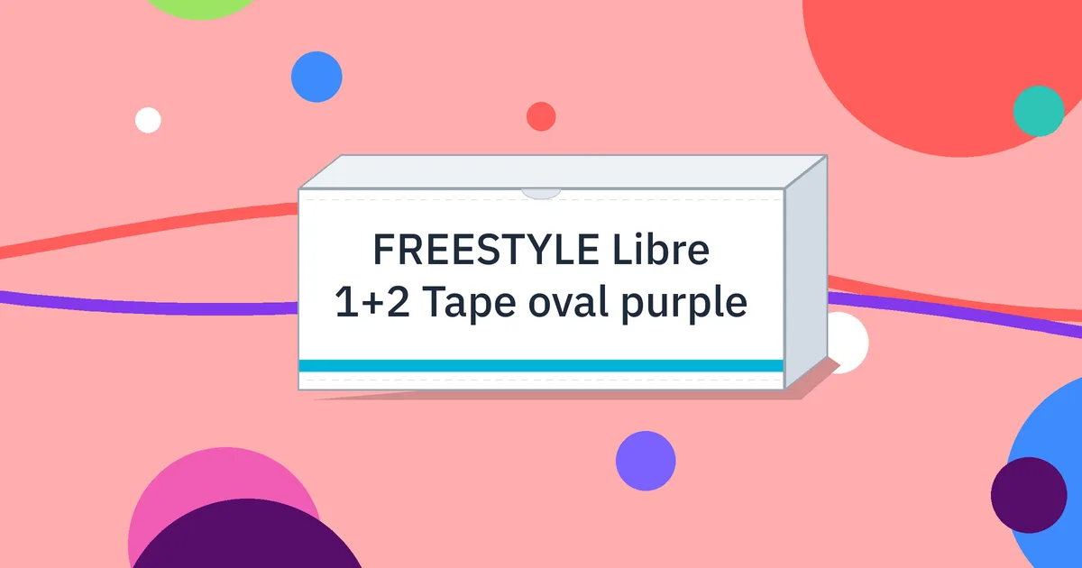 Symbolbild: Packung mit der Aufschrift FREESTYLE Libre 1+2 Tape oval purple (PZN 18177911) – Verfügbarkeit und Bezug in Apotheken in Frankfurt am Main