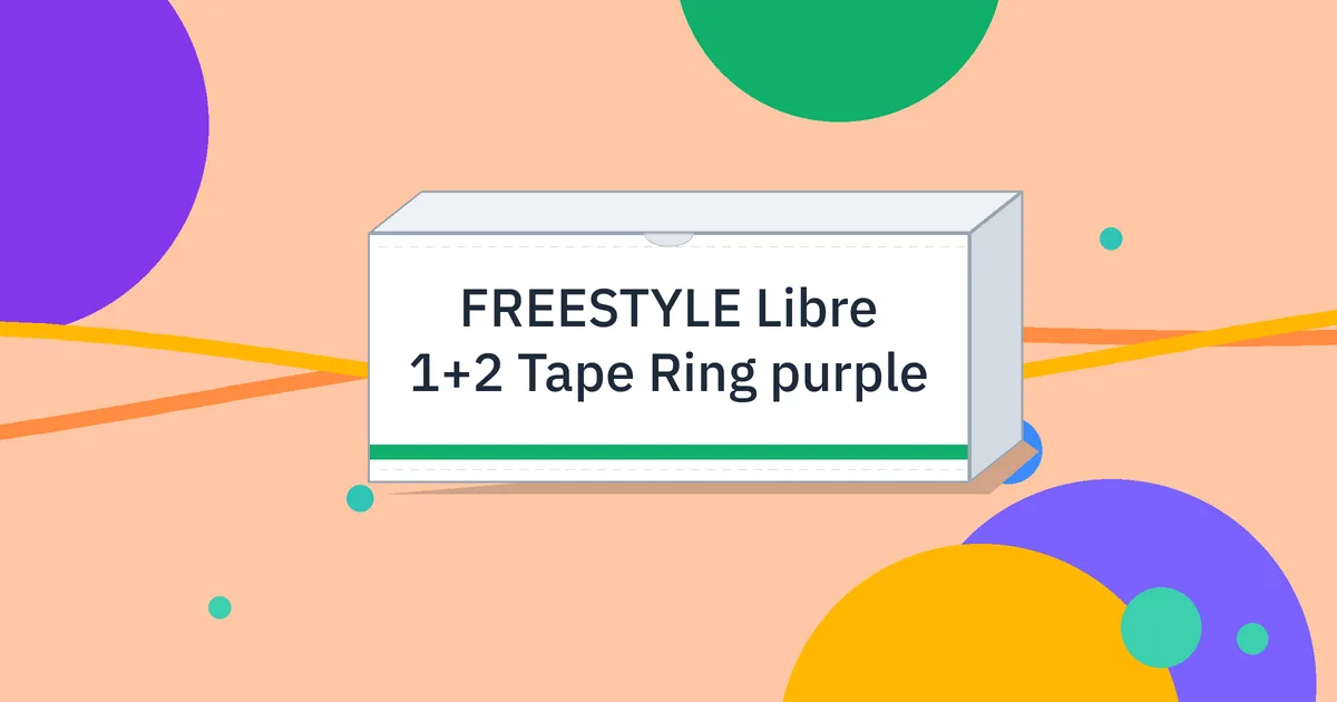 Symbolbild: Packung mit der Aufschrift FREESTYLE Libre 1+2 Tape Ring purple (PZN 18177644) – Verfügbarkeit und Bezug in Apotheken in Frankfurt am Main