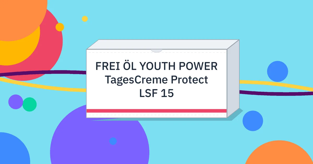 Symbolbild: Packung mit der Aufschrift FREI ÖL YOUTH POWER TagesCreme Protect LSF 15 (PZN 18501530) – Verfügbarkeit und Bezug in Apotheken in Frankfurt am Main