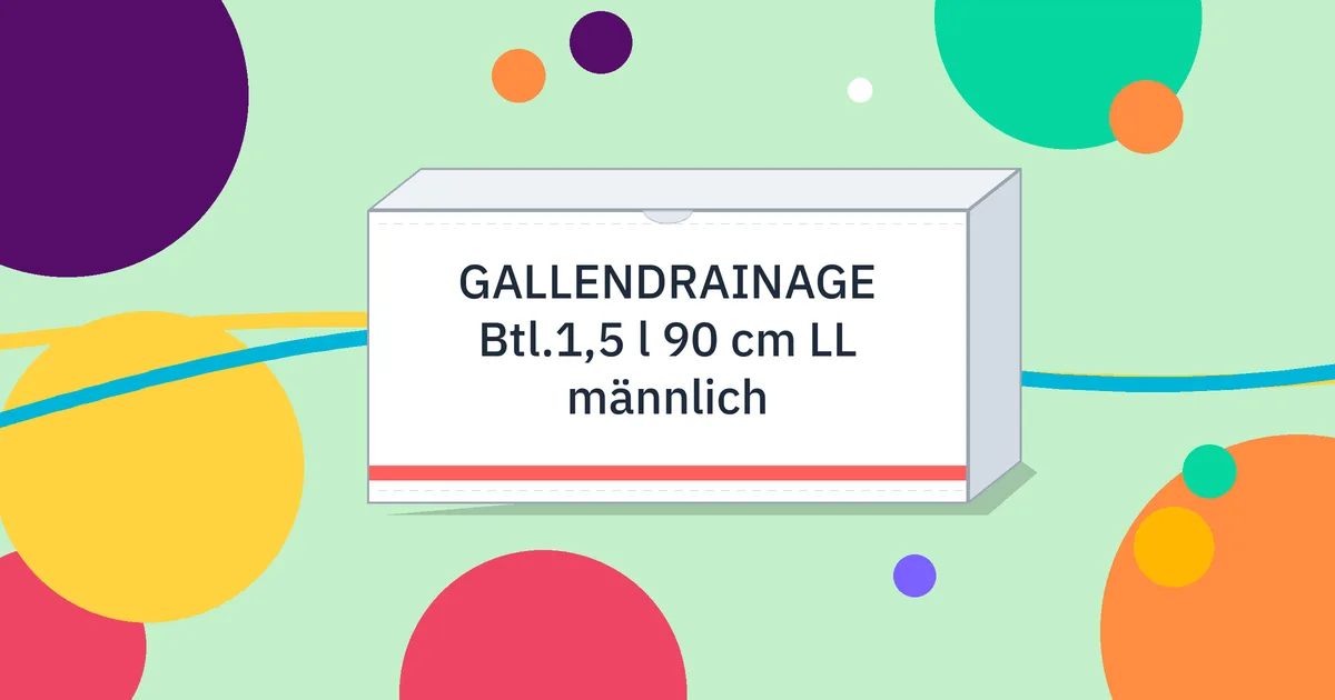 Symbolbild: Packung mit der Aufschrift GALLENDRAINAGE Btl.1,5 l 90 cm LL männlich (PZN 12426655) – Verfügbarkeit und Bezug in Apotheken in Frankfurt am Main