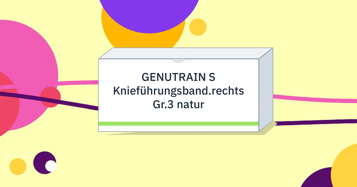Symbolbild: Packung mit der Aufschrift GENUTRAIN S Knieführungsband.rechts Gr.3 natur (PZN 02429115) – Verfügbarkeit und Bezug in Apotheken in Frankfurt am Main