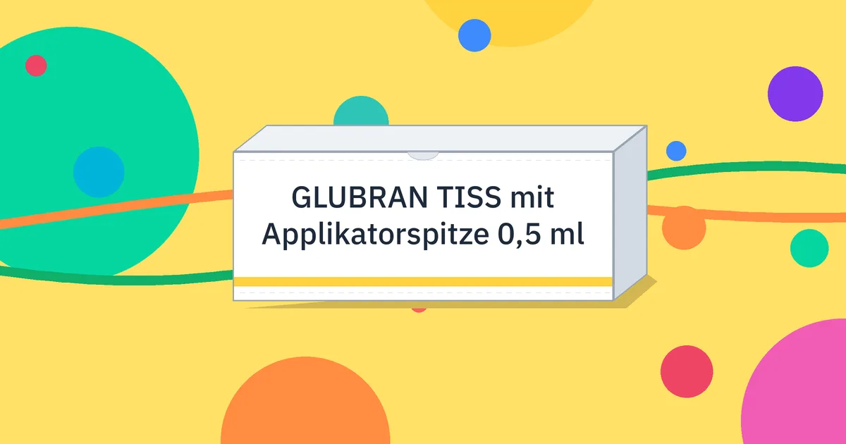 Symbolbild: Packung mit der Aufschrift GLUBRAN TISS mit Applikatorspitze 0,5 ml (PZN 12555186) – Verfügbarkeit und Bezug in Apotheken in Frankfurt am Main