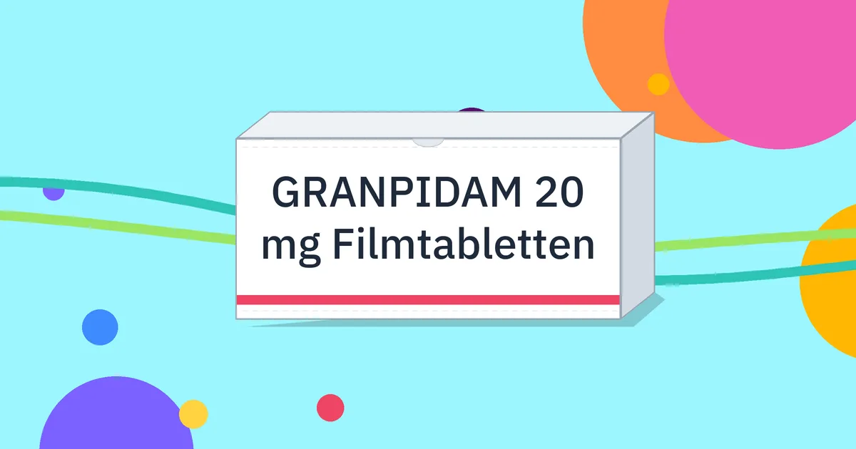 Symbolbild: Packung mit der Aufschrift GRANPIDAM 20 mg Filmtabletten (PZN 12528947) – Verfügbarkeit und Bezug in Apotheken in Frankfurt am Main