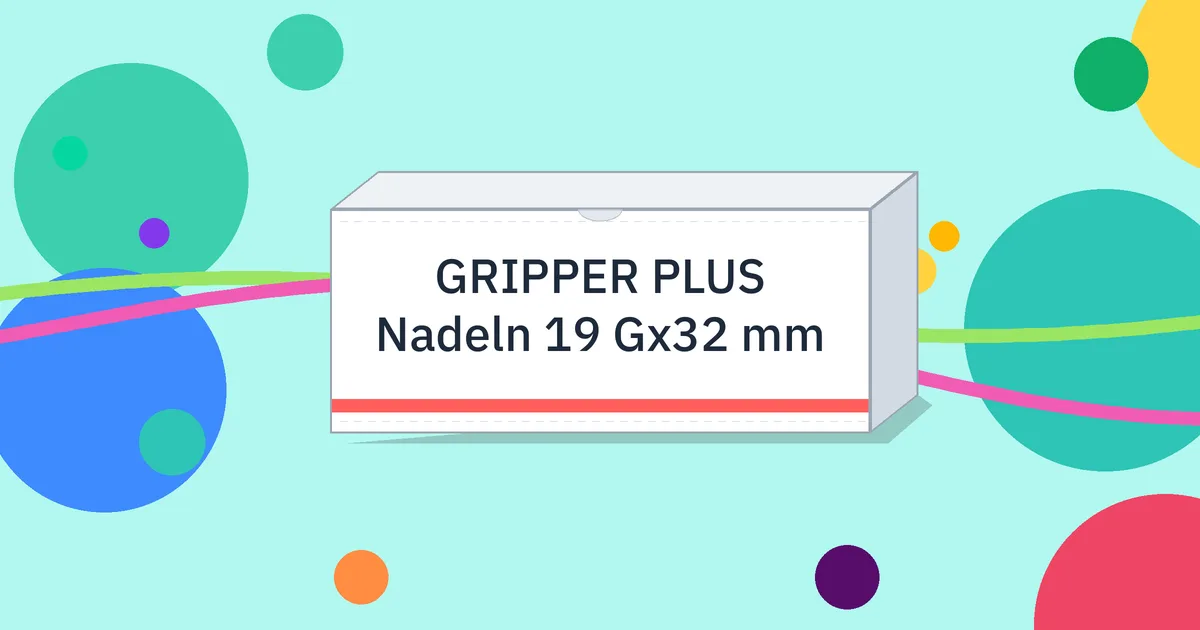 Symbolbild: Packung mit der Aufschrift GRIPPER PLUS Nadeln 19 Gx32 mm (PZN 00435850) – Verfügbarkeit und Bezug in Apotheken in Frankfurt am Main