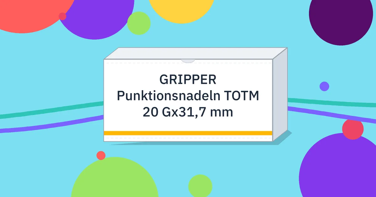 Symbolbild: Packung mit der Aufschrift GRIPPER Punktionsnadeln TOTM 20 Gx31,7 mm (PZN 00108298) – Verfügbarkeit und Bezug in Apotheken in Frankfurt am Main