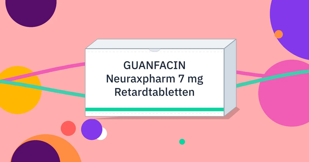 Symbolbild: Packung mit der Aufschrift GUANFACIN Neuraxpharm 7 mg Retardtabletten (PZN 09536736) – Verfügbarkeit und Bezug in Apotheken in Frankfurt am Main