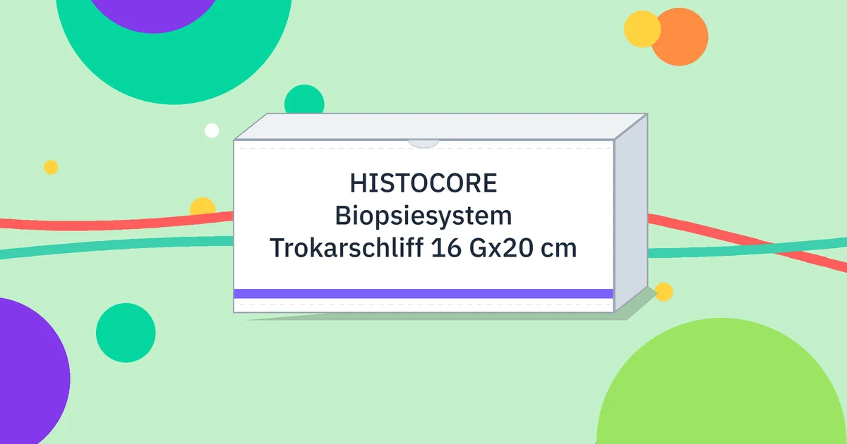 Symbolbild: Packung mit der Aufschrift HISTOCORE Biopsiesystem Trokarschliff 16 Gx20 cm (PZN 18794041) – Verfügbarkeit und Bezug in Apotheken in Frankfurt am Main