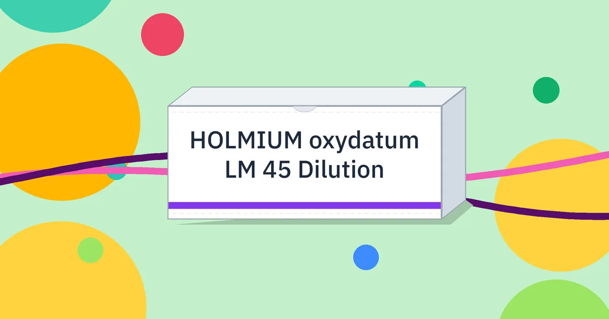 Symbolbild: Packung mit der Aufschrift HOLMIUM oxydatum LM 45 Dilution (PZN 13555142) – Verfügbarkeit und Bezug in Apotheken in Frankfurt am Main