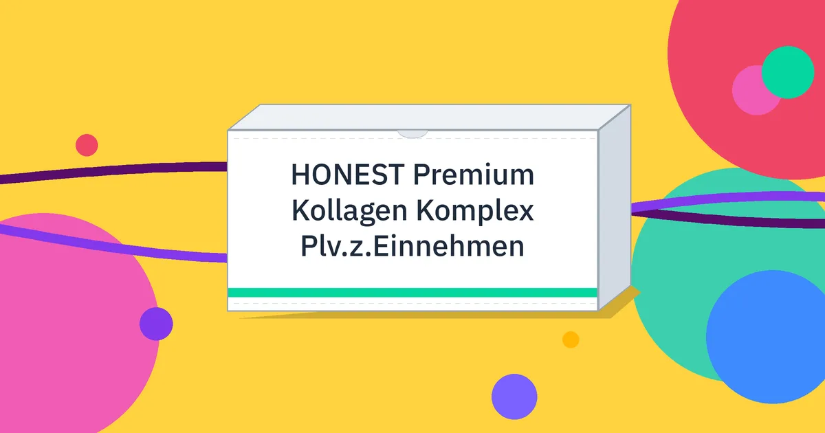 Symbolbild: Packung mit der Aufschrift HONEST Premium Kollagen Komplex Plv.z.Einnehmen (PZN 20718739) – Verfügbarkeit und Bezug in Apotheken in Frankfurt am Main