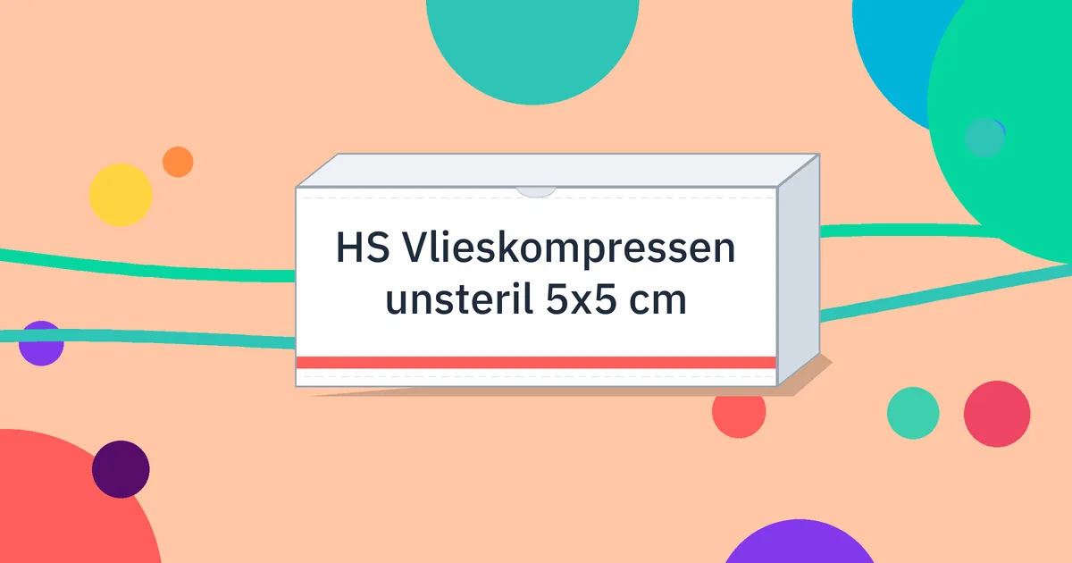 Symbolbild: Packung mit der Aufschrift HS Vlieskompressen unsteril 5x5 cm (PZN 12596481) – Verfügbarkeit und Bezug in Apotheken in Frankfurt am Main