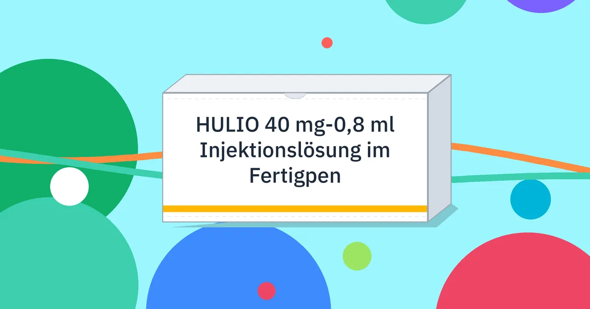 Symbolbild: Packung mit der Aufschrift HULIO 40 mg-0,8 ml Injektionslösung im Fertigpen (PZN 19365193) – Verfügbarkeit und Bezug in Apotheken in Frankfurt am Main