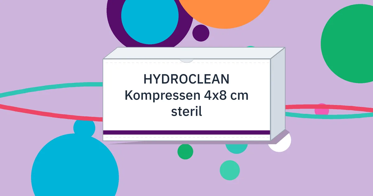 Symbolbild: Packung mit der Aufschrift HYDROCLEAN Kompressen 4x8 cm steril (PZN 16359476) – Verfügbarkeit und Bezug in Apotheken in Frankfurt am Main