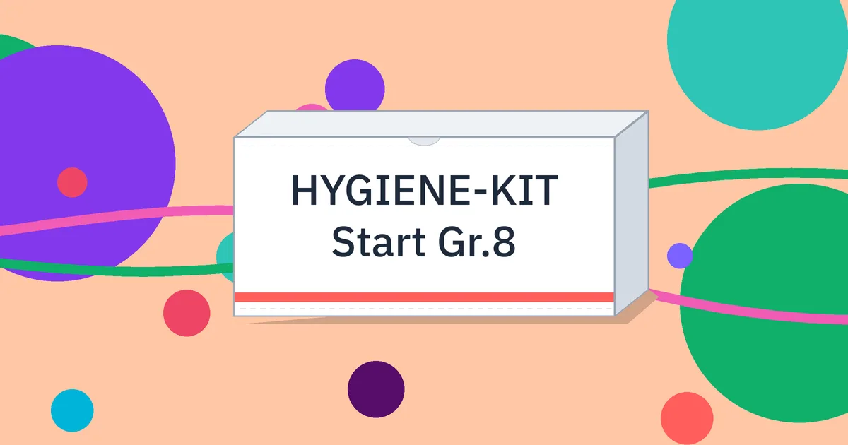 Symbolbild: Packung mit der Aufschrift HYGIENE-KIT Start Gr.8 (PZN 17443598) – Verfügbarkeit und Bezug in Apotheken in Frankfurt am Main