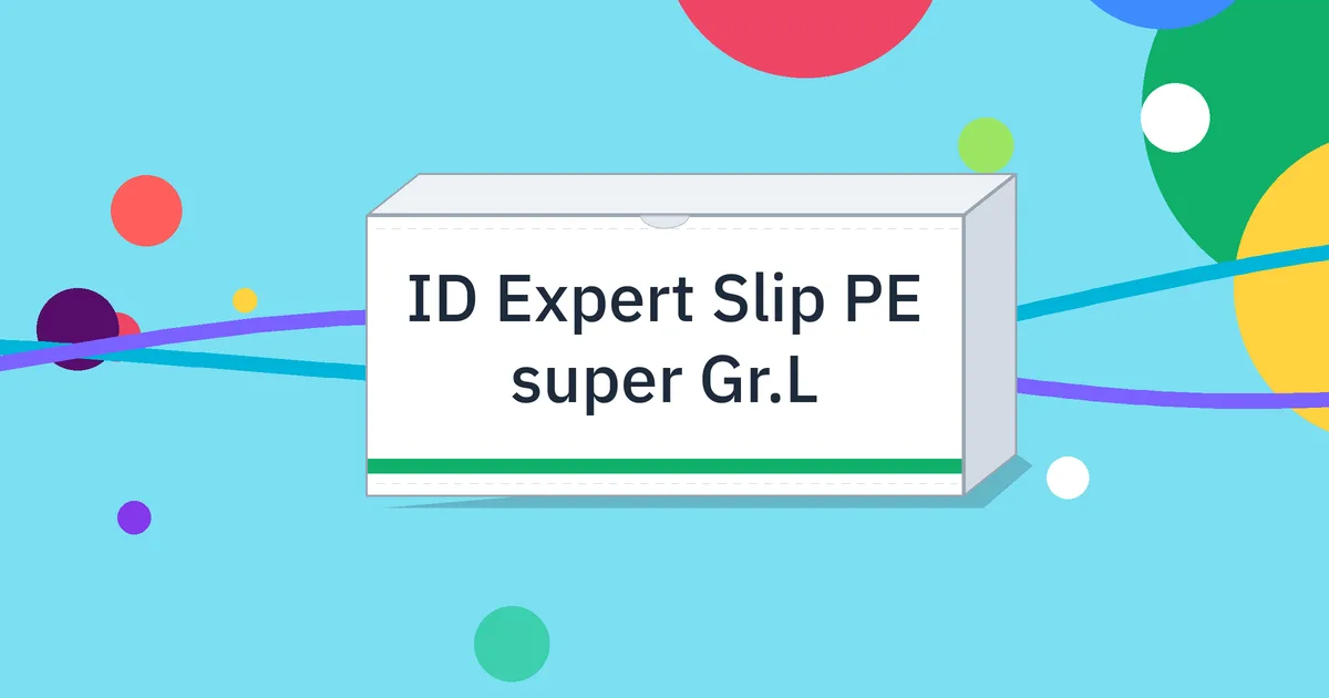 Symbolbild: Packung mit der Aufschrift ID Expert Slip PE super Gr.L (PZN 02708111) – Verfügbarkeit und Bezug in Apotheken in Frankfurt am Main