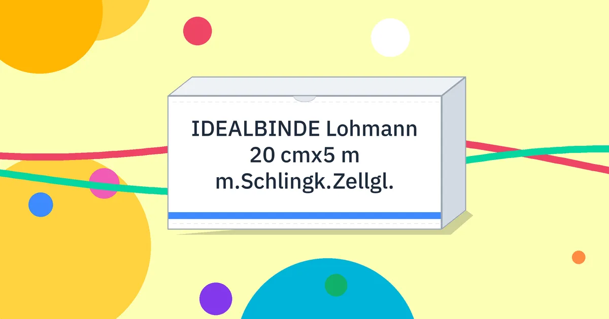 Symbolbild: Packung mit der Aufschrift IDEALBINDE Lohmann 20 cmx5 m m.Schlingk.Zellgl. (PZN 00321945) – Verfügbarkeit und Bezug in Apotheken in Frankfurt am Main