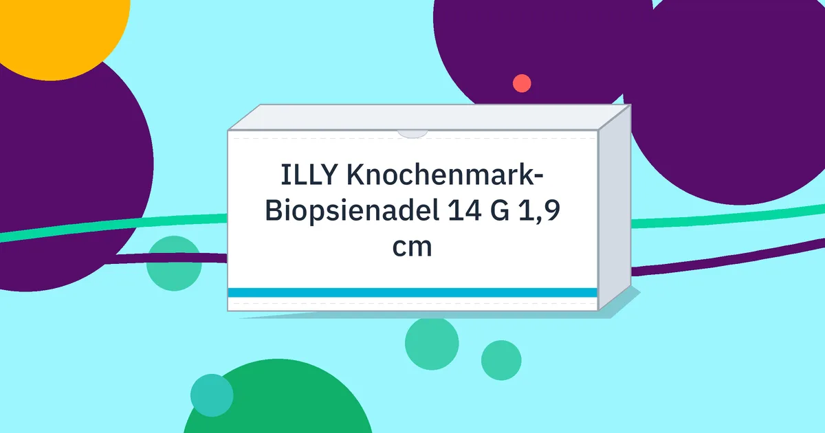Symbolbild: Packung mit der Aufschrift ILLY Knochenmark-Biopsienadel 14 G 1,9 cm (PZN 06124424) – Verfügbarkeit und Bezug in Apotheken in Frankfurt am Main