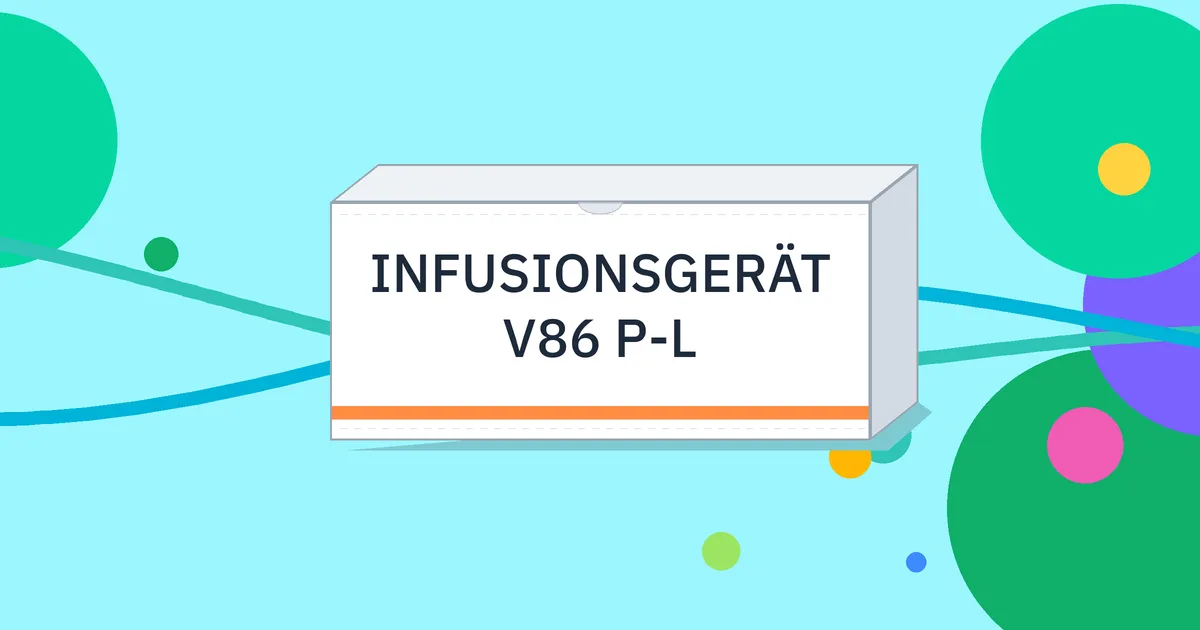 Symbolbild: Packung mit der Aufschrift INFUSIONSGERÄT V86 P-L (PZN 11216097) – Verfügbarkeit und Bezug in Apotheken in Frankfurt am Main