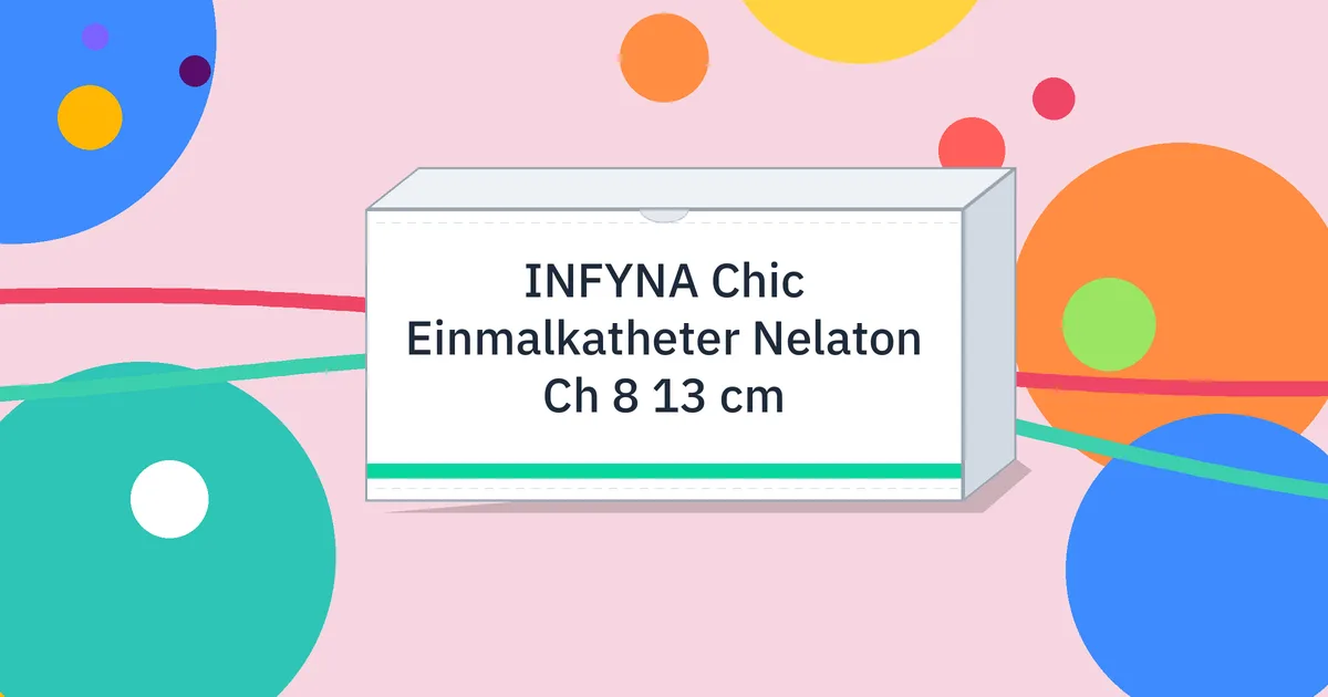 Symbolbild: Packung mit der Aufschrift INFYNA Chic Einmalkatheter Nelaton Ch 8 13 cm (PZN 15327853) – Verfügbarkeit und Bezug in Apotheken in Frankfurt am Main