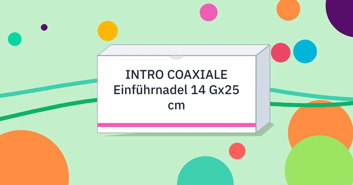 Symbolbild: Packung mit der Aufschrift INTRO COAXIALE Einführnadel 14 Gx25 cm (PZN 16918786) – Verfügbarkeit und Bezug in Apotheken in Frankfurt am Main