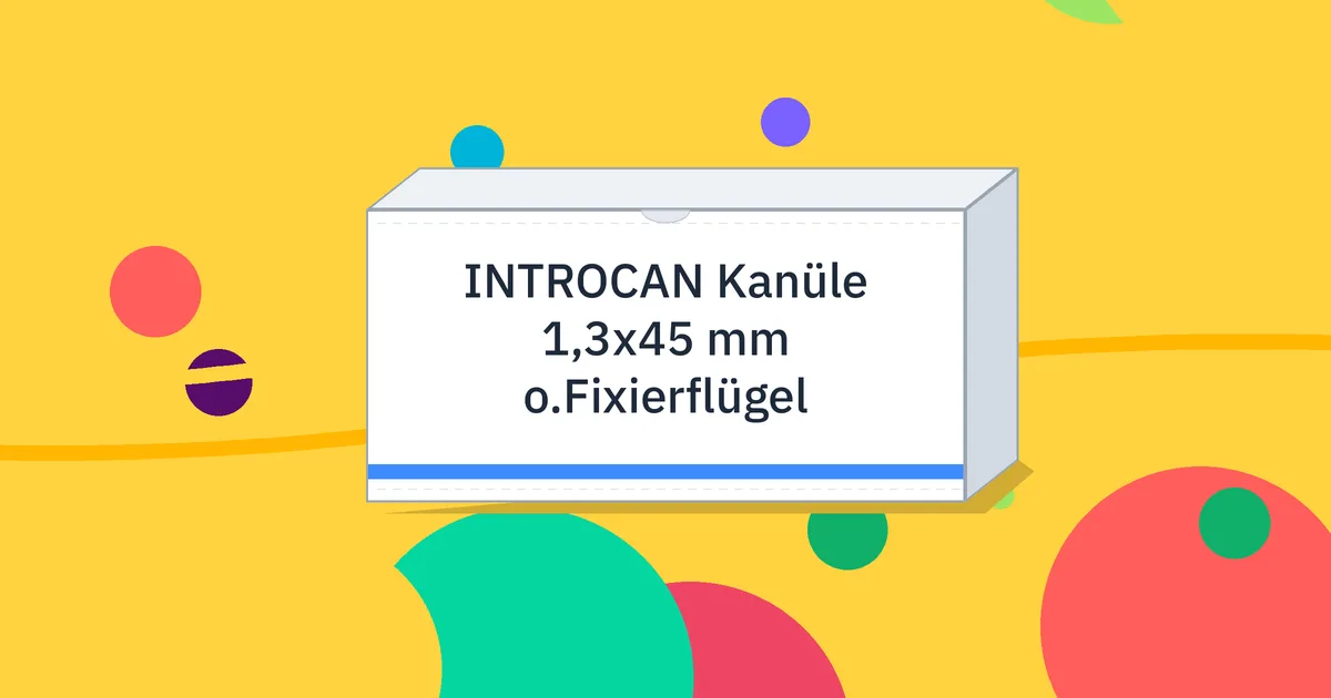 Symbolbild: Packung mit der Aufschrift INTROCAN Kanüle 1,3x45 mm o.Fixierflügel (PZN 04423996) – Verfügbarkeit und Bezug in Apotheken in Frankfurt am Main