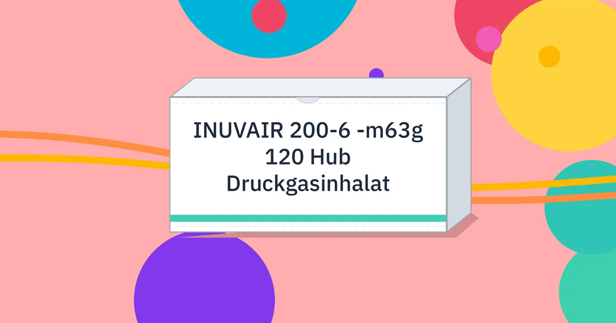 Symbolbild: Packung mit der Aufschrift INUVAIR 200-6 -m63g 120 Hub Druckgasinhalat (PZN 16779534) – Verfügbarkeit und Bezug in Apotheken in Frankfurt am Main