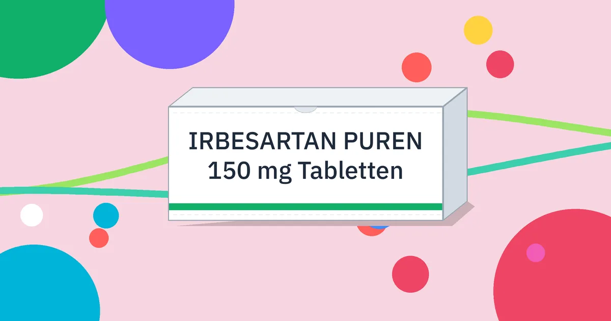 Symbolbild: Packung mit der Aufschrift IRBESARTAN PUREN 150 mg Tabletten (PZN 12893641) – Verfügbarkeit und Bezug in Apotheken in Frankfurt am Main