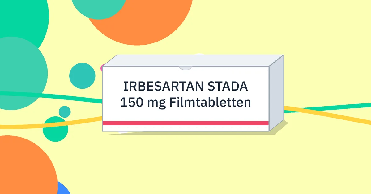 Symbolbild: Packung mit der Aufschrift IRBESARTAN STADA 150 mg Filmtabletten (PZN 09636981) – Verfügbarkeit und Bezug in Apotheken in Frankfurt am Main