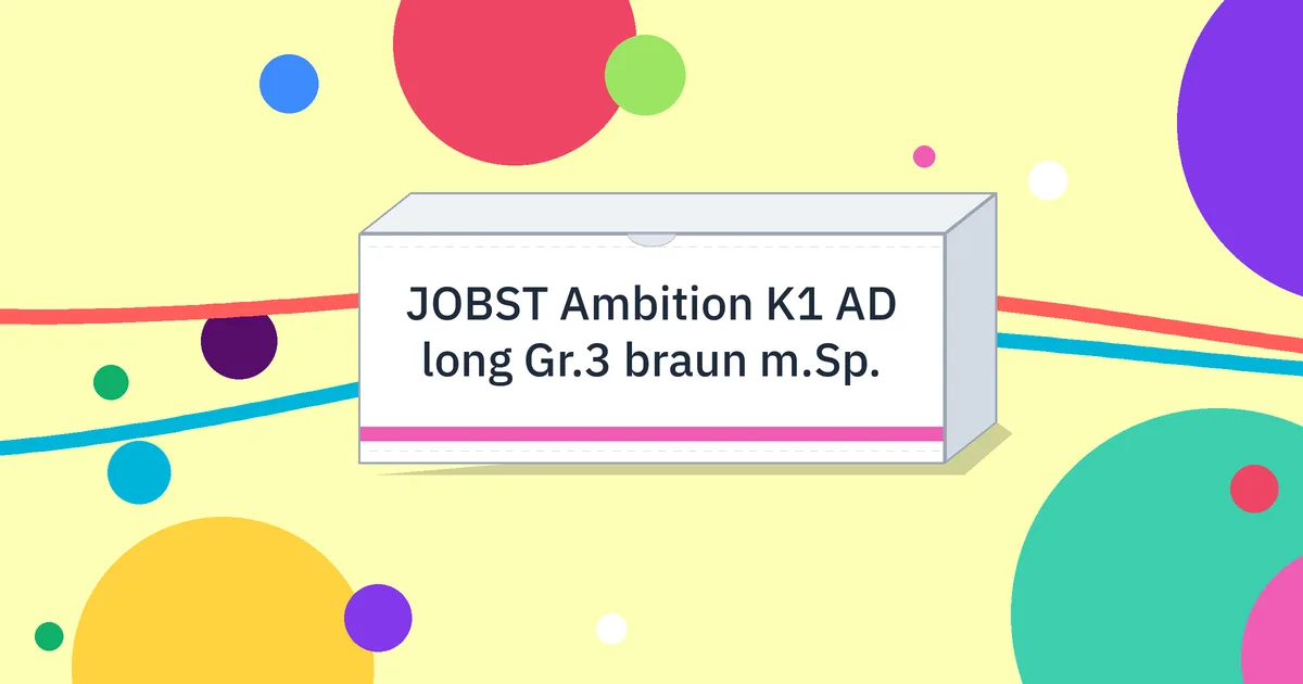 Symbolbild: Packung mit der Aufschrift JOBST Ambition K1 AD long Gr.3 braun m.Sp. (PZN 11019830) – Verfügbarkeit und Bezug in Apotheken in Frankfurt am Main