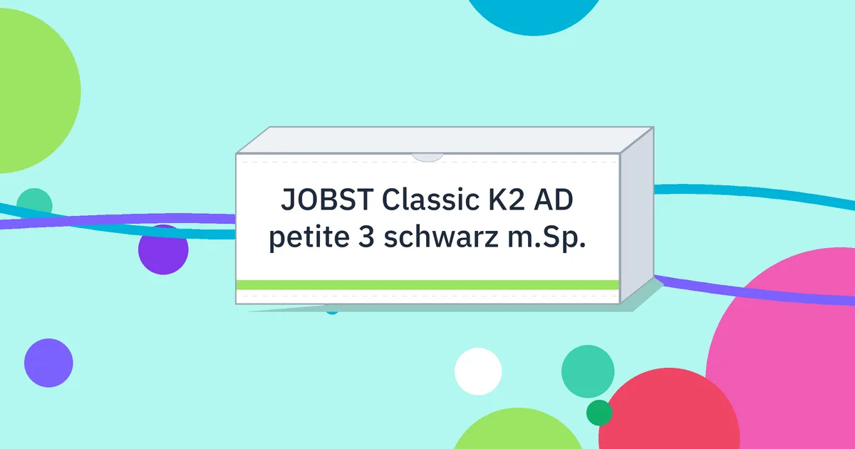 Symbolbild: Packung mit der Aufschrift JOBST Classic K2 AD petite 3 schwarz m.Sp. (PZN 10726413) – Verfügbarkeit und Bezug in Apotheken in Frankfurt am Main