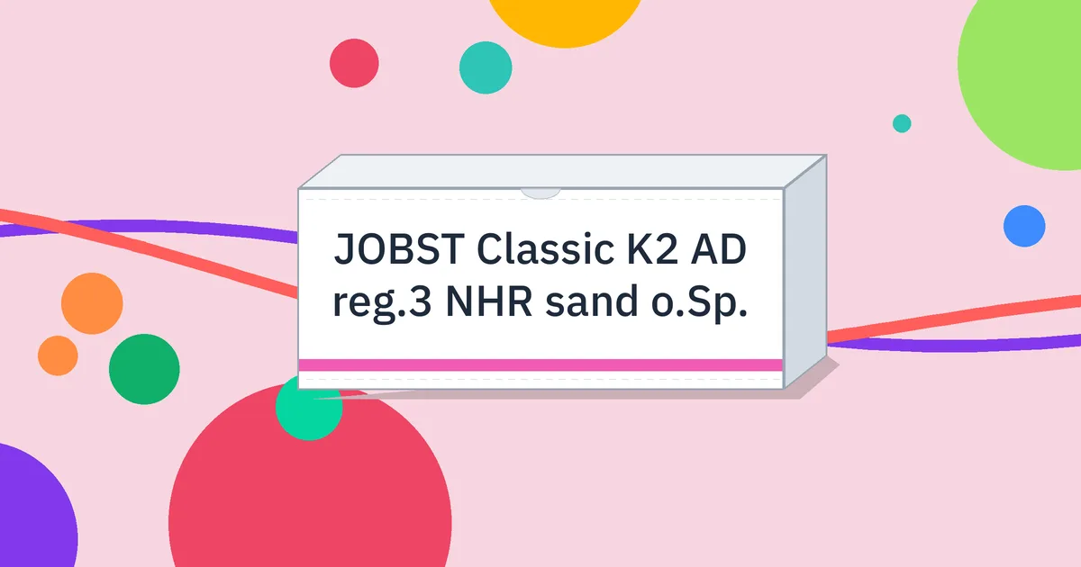 Symbolbild: Packung mit der Aufschrift JOBST Classic K2 AD reg.3 NHR sand o.Sp. (PZN 13062184) – Verfügbarkeit und Bezug in Apotheken in Frankfurt am Main