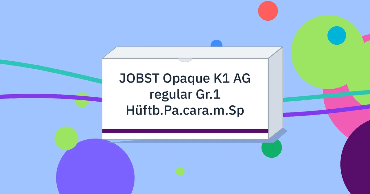 Symbolbild: Packung mit der Aufschrift JOBST Opaque K1 AG regular Gr.1 Hüftb.Pa.cara.m.Sp (PZN 13100387) – Verfügbarkeit und Bezug in Apotheken in Frankfurt am Main